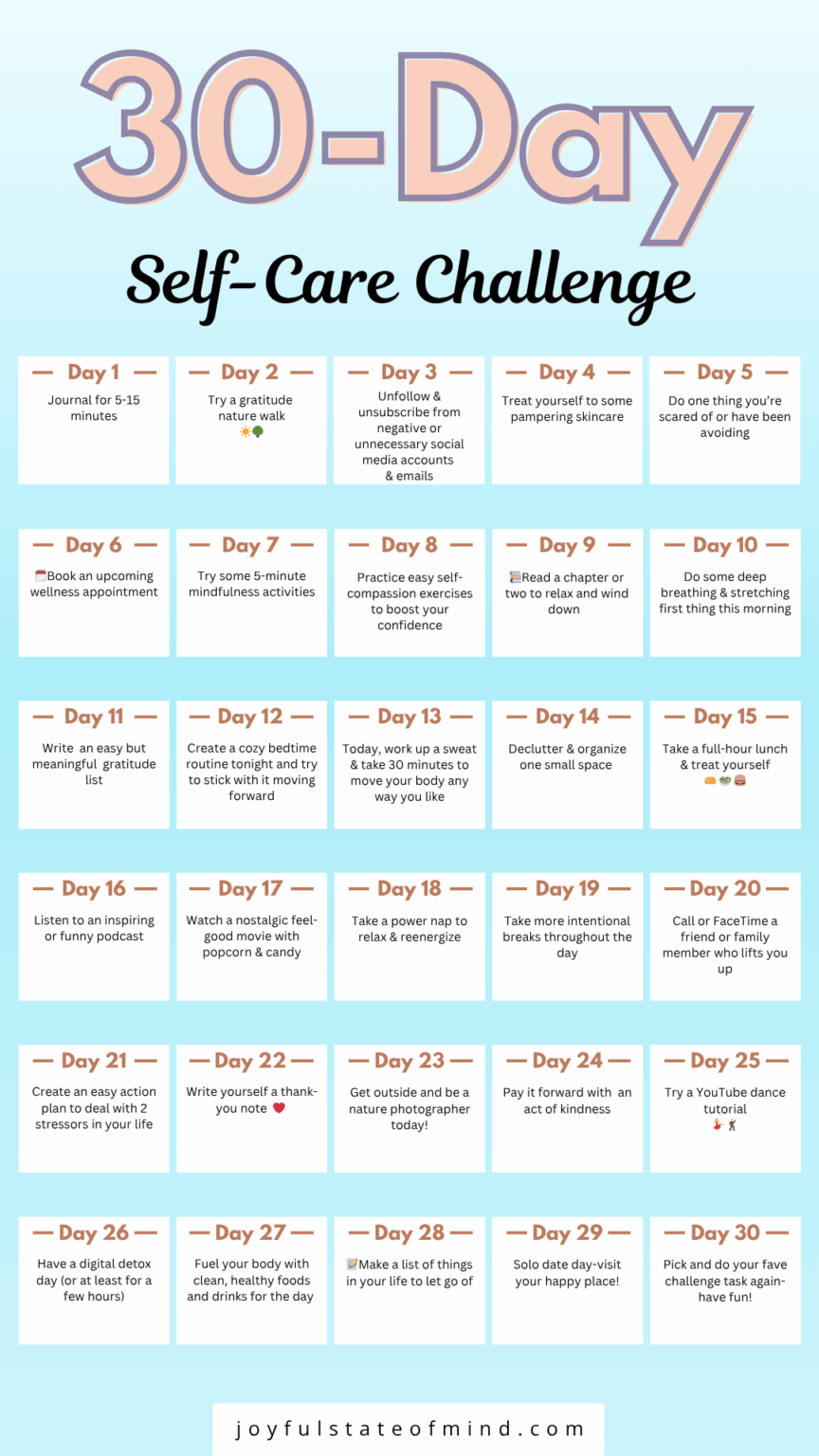 30-Day Self-Care Challenge for a Happier You (+Free Printables ...